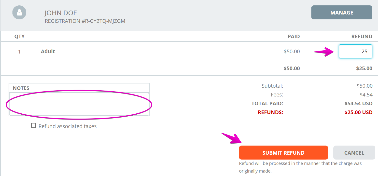 How do I add notes when I refund an order? - Events.com